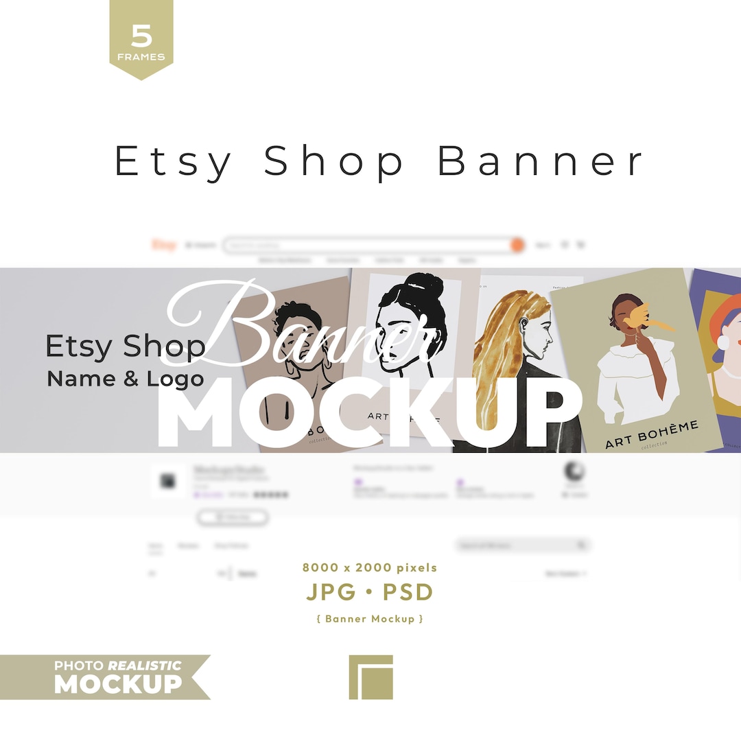 Etsy Shop Banner Mockup: With Multiple Paper Posters, PSD Template - Etsy