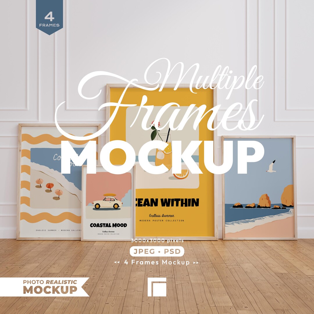 4 Frames Mockup, Frame Mock up Set, Multiple Wooden Frame Psd Template ...