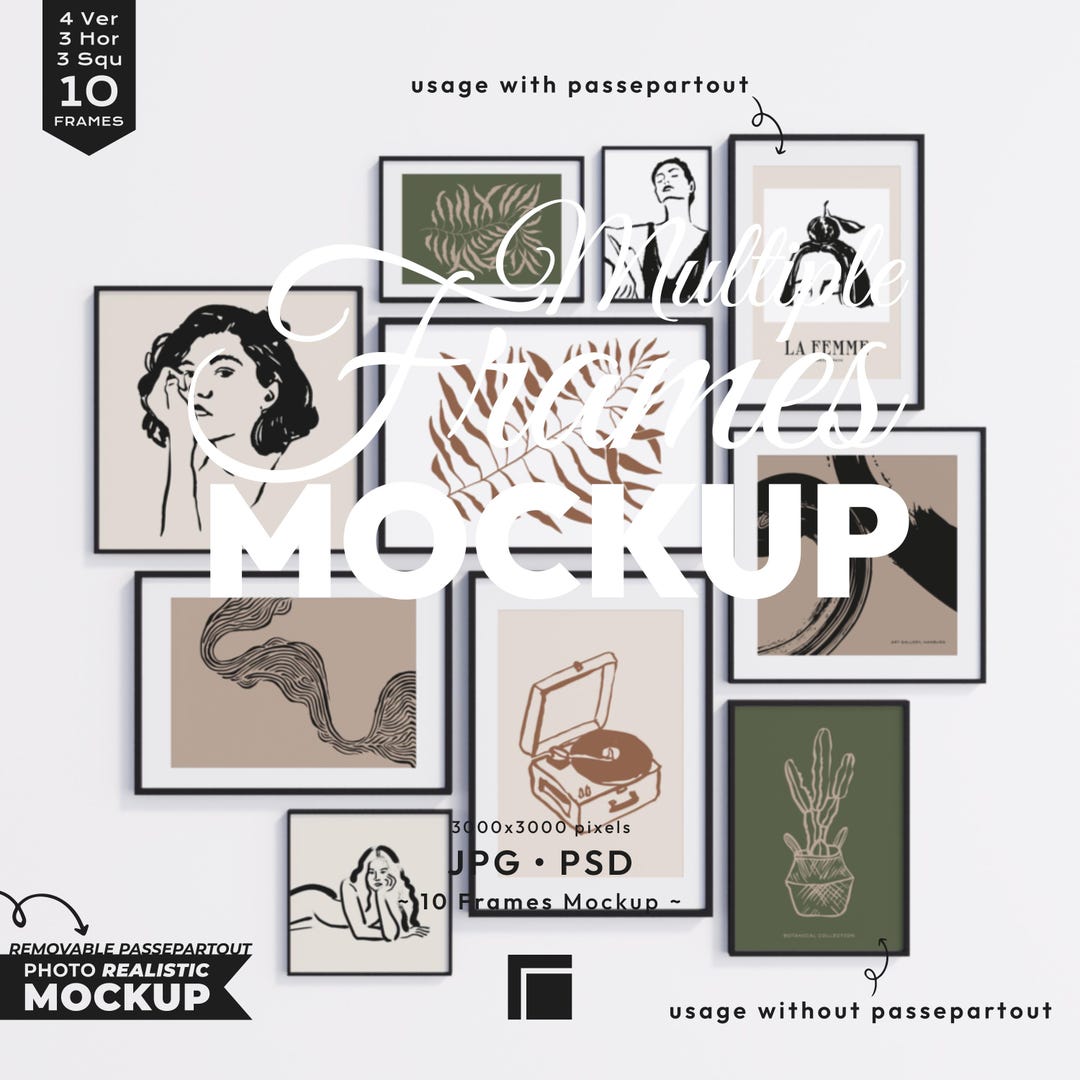 10 Frames Mockup: Gallery Wall Art Template, Multi-frames (JPG, PSD) - Etsy