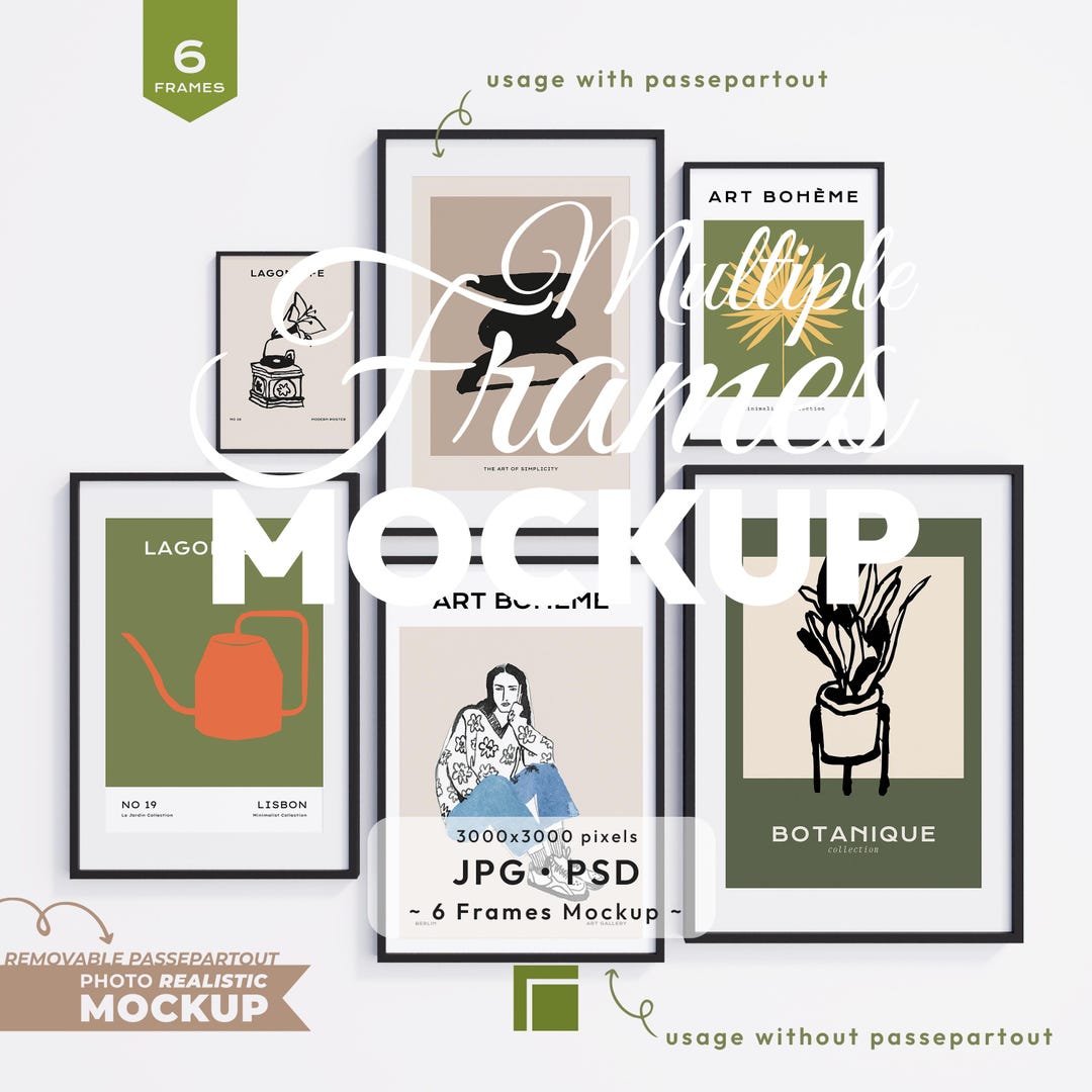 6 Frames Mockup: Gallery Wall Art Mock up Set, Black Frames - Etsy