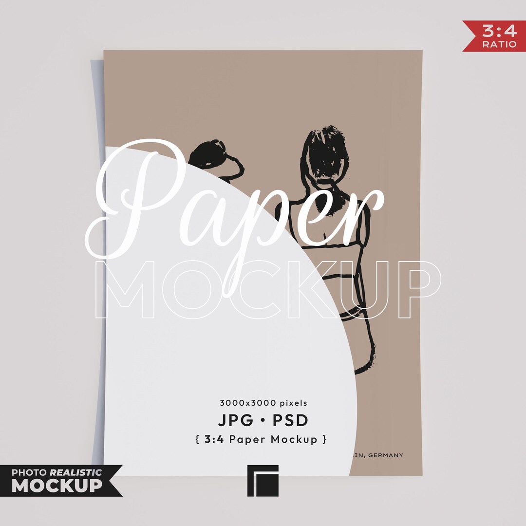 3:4 Paper Mockup, Close up Mockup, Minimalistic Paper Mockup, Poster ...