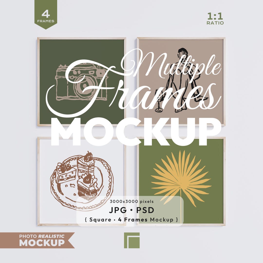4 Square Frames Mockup: 1x1 Ratio Poster Template (JPG, PSD) - Etsy