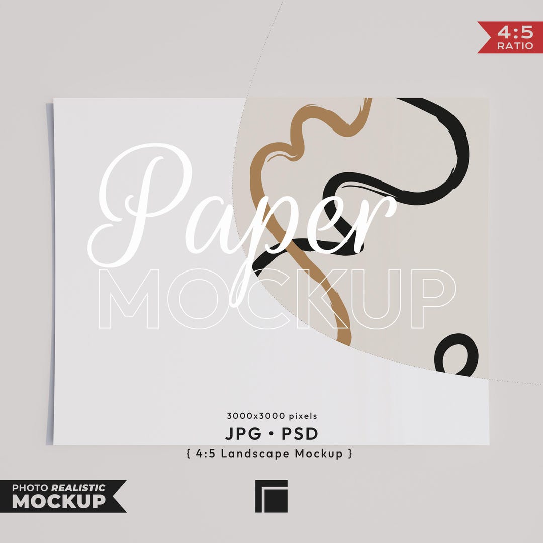 4x5 Paper Mockup, Landscape Paper Mockup, Minimalistic Paper Mockup ...