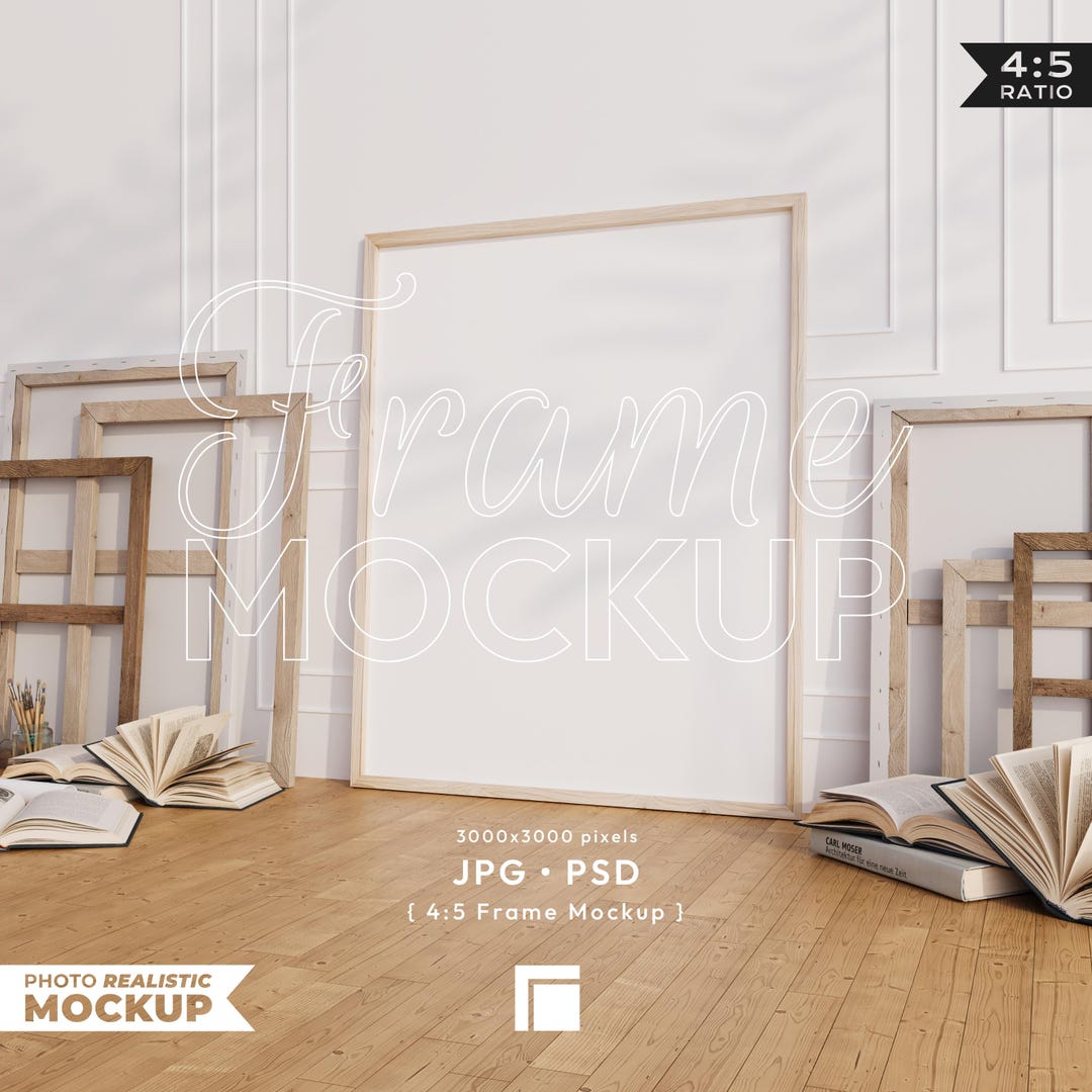 4:5 Frame Mockup, 4x5 Ratio Mockup, Minimalistic Wooden Frame Mockup ...