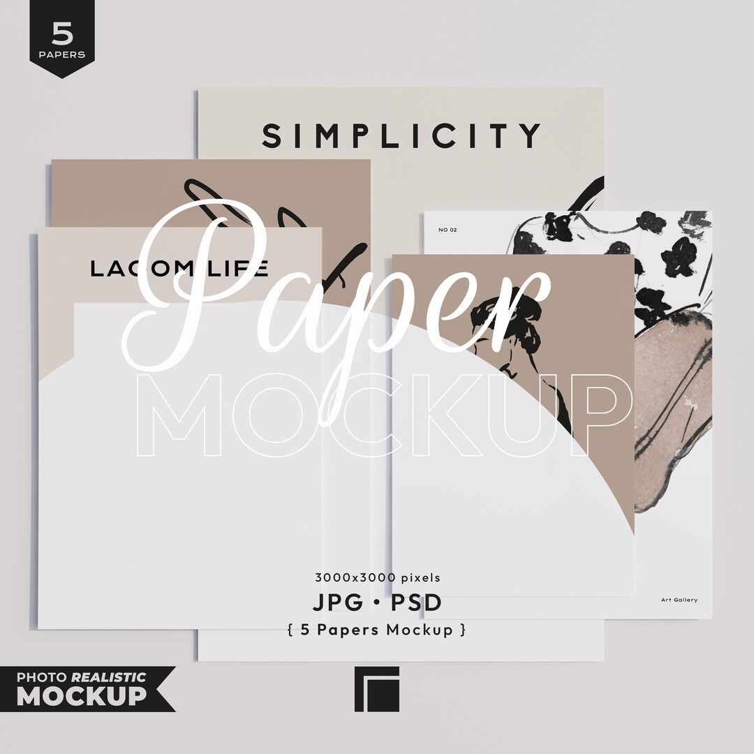 5 Papers Mockup, Vertical Print Poster Mockup, Paper Mockup DIN A Ratio ...