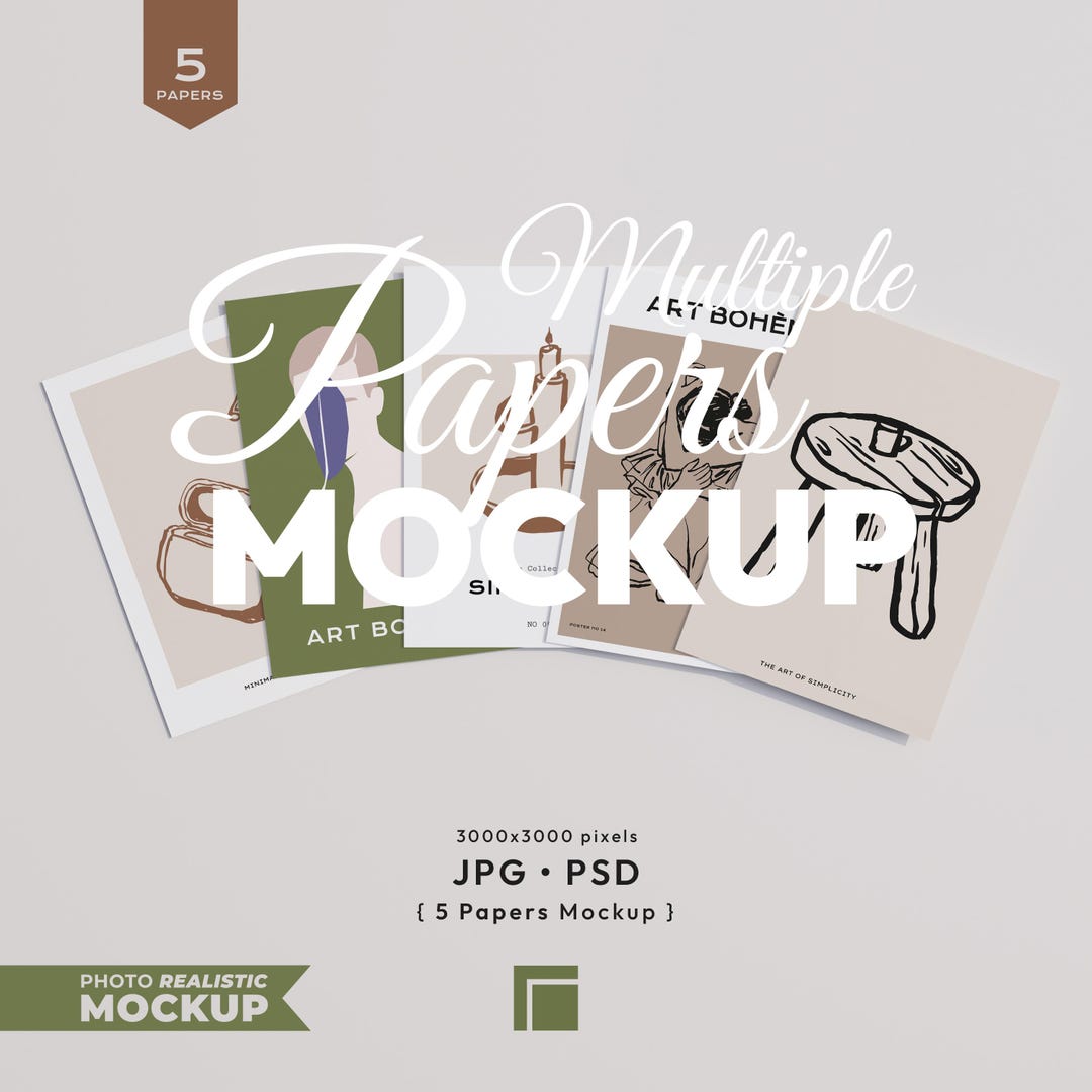Vertical Paper Mockup: Paper Mock up Set, 5 Papers (JPG, PSD) - Etsy