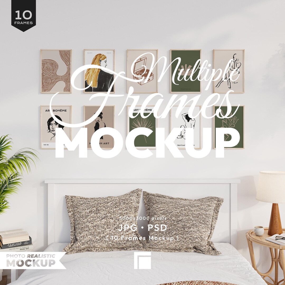 10 Frames Mockup: Multiple Poster Template (JPG, PSD) - Etsy
