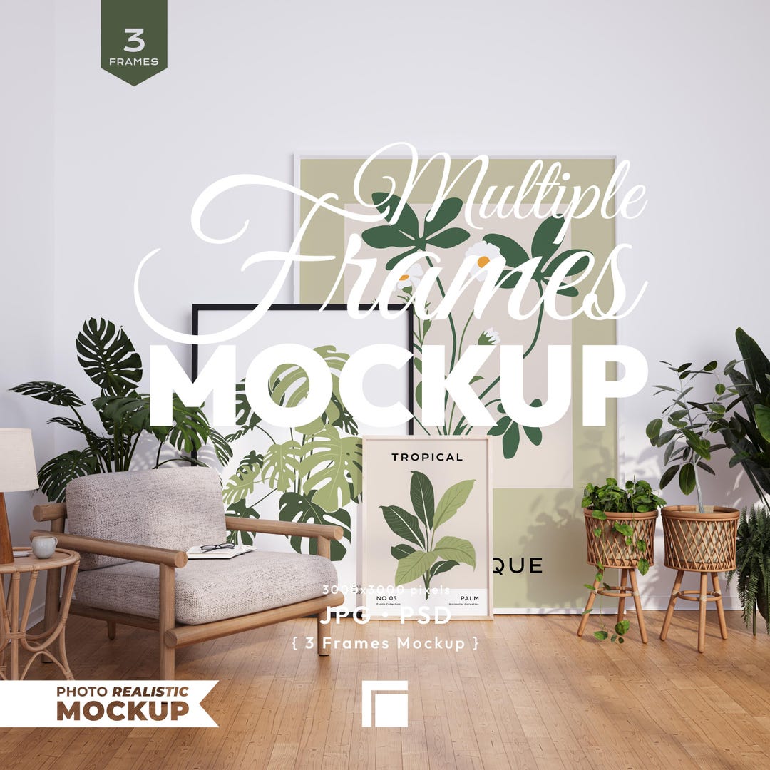 3 Frames Mockup: Gallery Wall Mockup Set, Wooden Frame Mock Up - Etsy