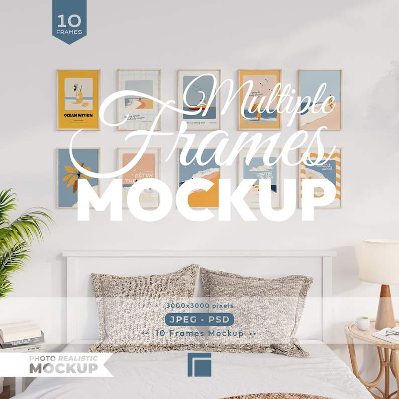 Bedroom, 10 Frames Mockup, Gallery Wall Art Psd Template, Multiple ...