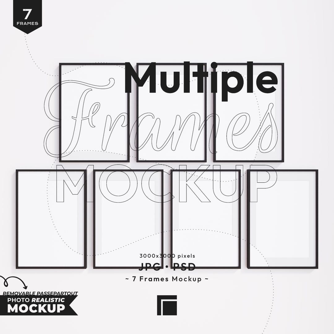 7 Vertical Black Frames Mockup: Gallery Wall Template (JPG, PSD) - Etsy