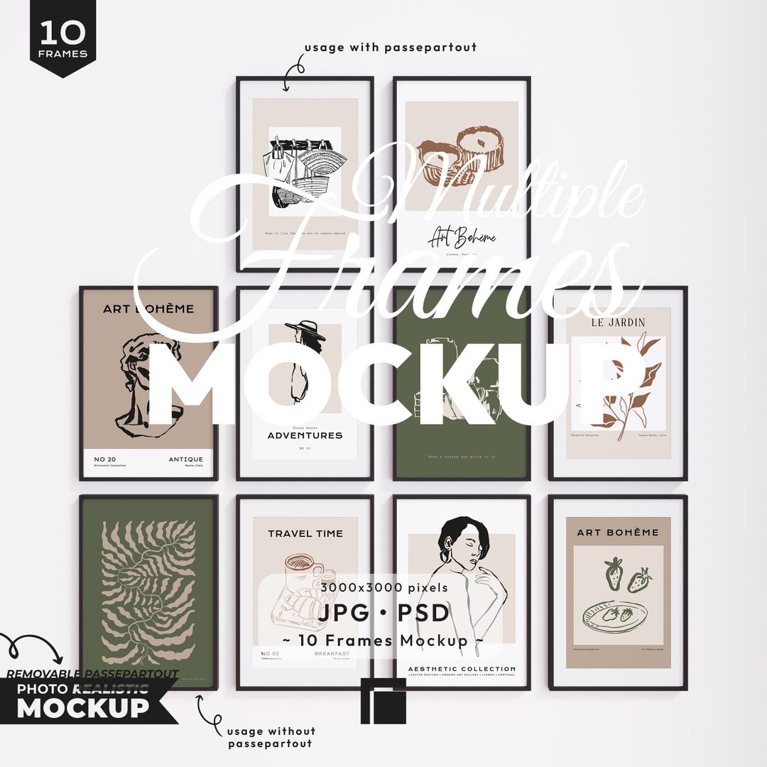 10 Frames Mockup: Gallery Wall Template Set (JPG, PSD Files) - Etsy México