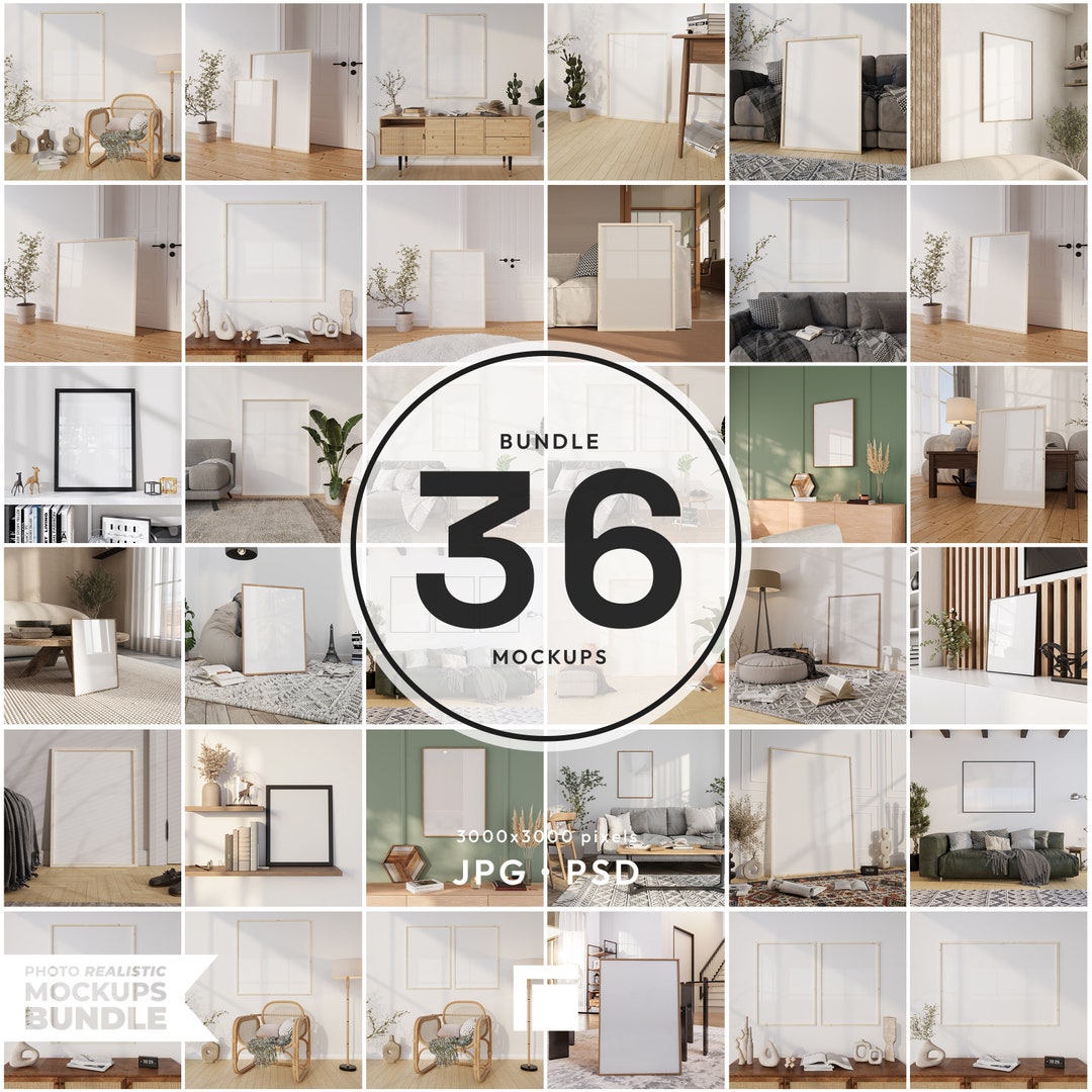 36 Realistic Frame Mockups Bundle, Minimal Mockups Bundle, Living Room ...