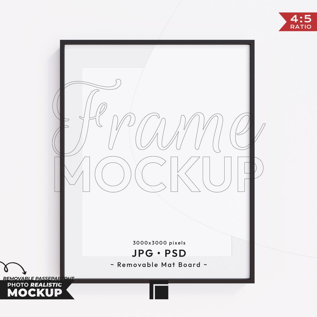 4:5 Frame Mockup, 4x5 Ratio Mockup, Minimalistic Black Frame Mockup ...