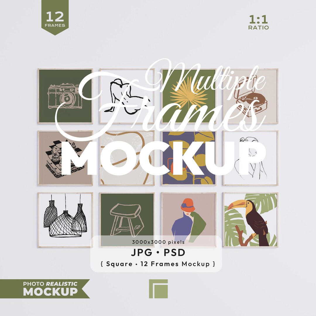 12 Square Frames Mockup: 1x1 Ratio Poster Template (JPG, PSD) - Etsy
