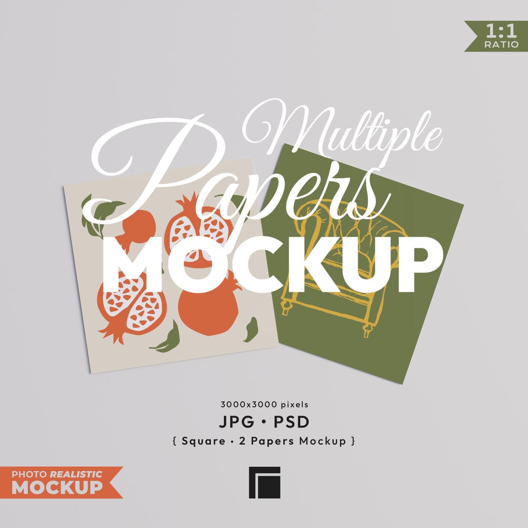 2 Square Papers Mockup: 1x1 Ratio Poster Templates With Smart Objects ...
