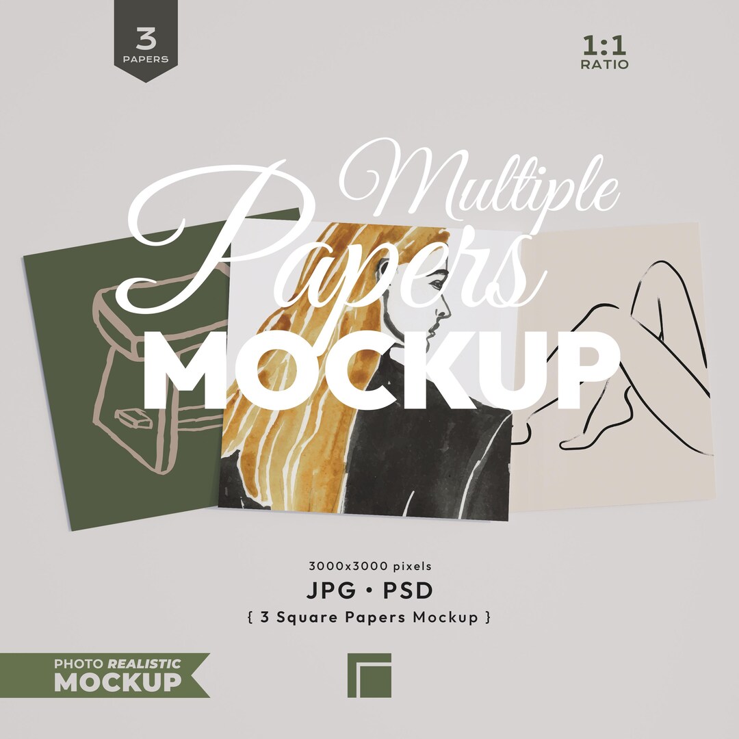 Multiple Square Paper Mockup, 1x1 Ratio Poster Template, Paper Mock Up ...