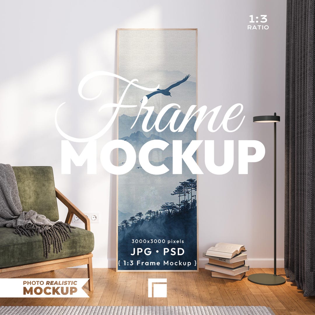 Maquete panorâmica de moldura, maquete de pôster com proporção 1x3 ...
