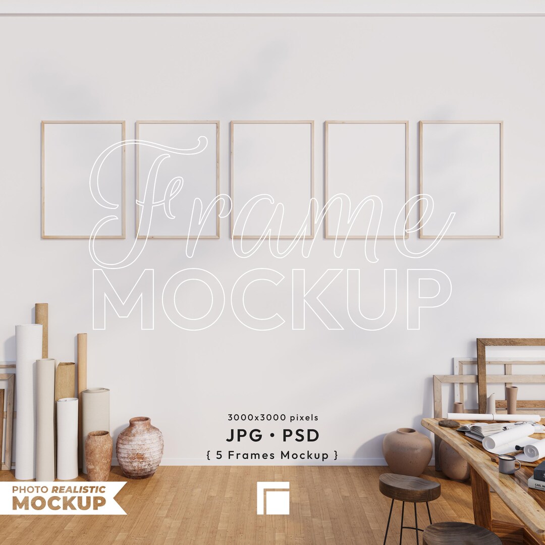 5 Vertical Frames Mockup, Multiple Frame Mockup, Mockup Set, Wood Frame ...