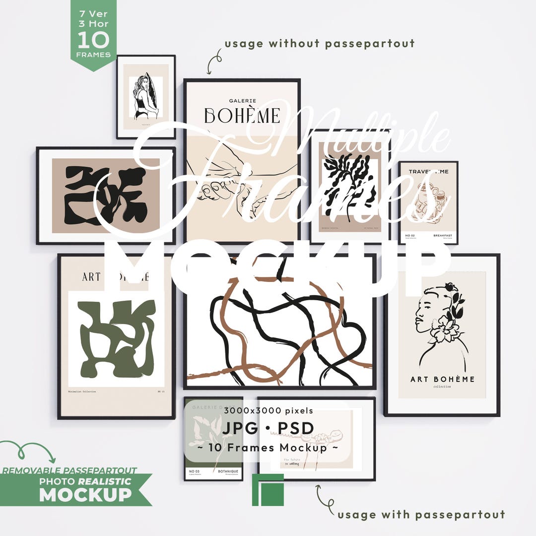 10 Frames Mockup: Gallery Wall Template, Vertical & Horizontal (JPG ...