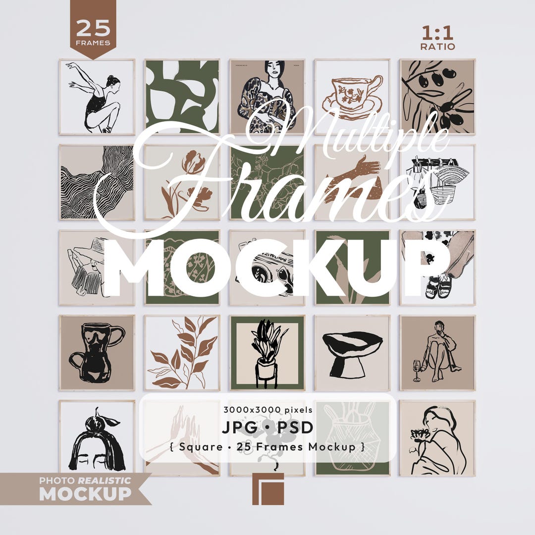 Square 25 Frames Mockup, Multiple 1x1 Ratio Poster Template - Etsy