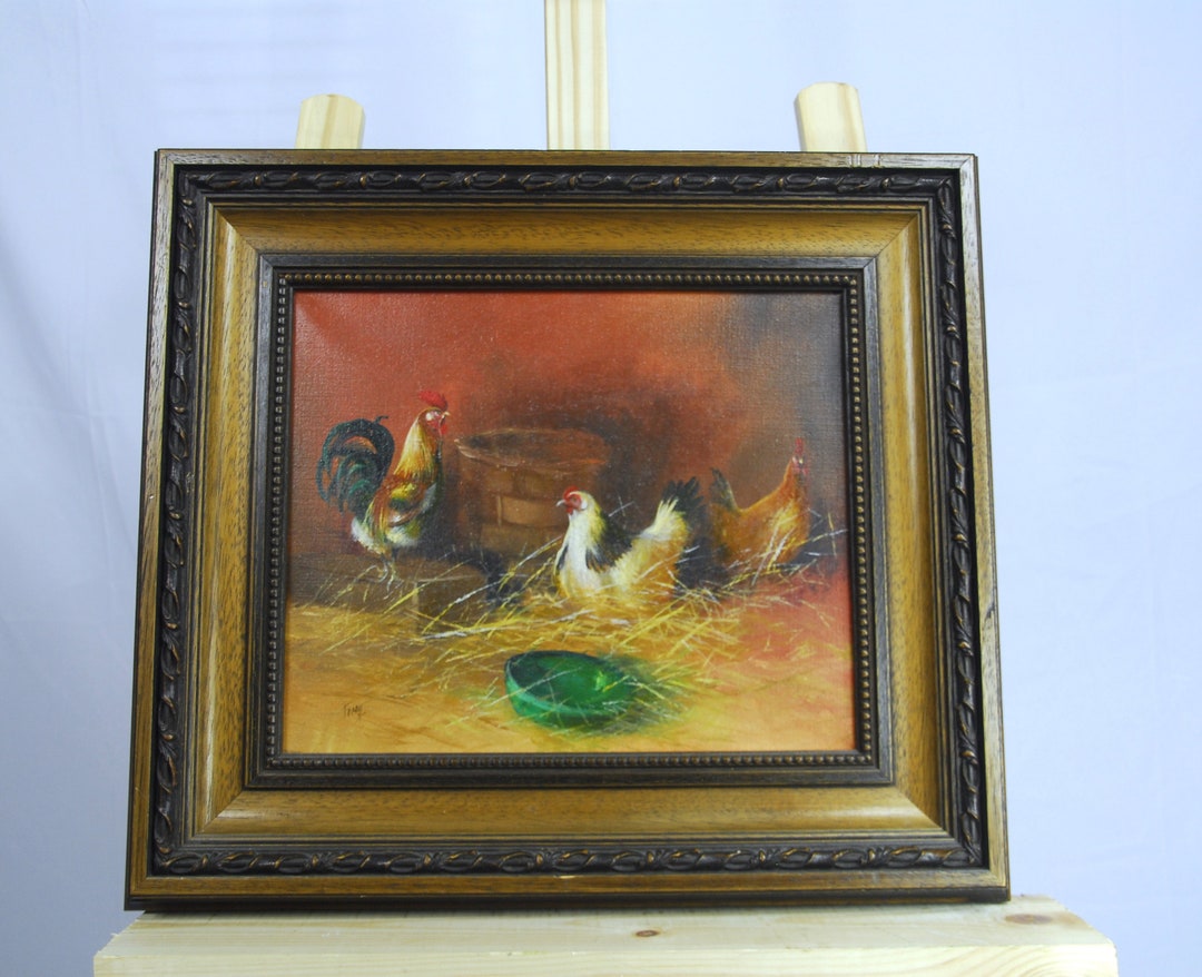 Vintage Mid to Late 20th Century Chickens in a Barn Signed by Keith ...