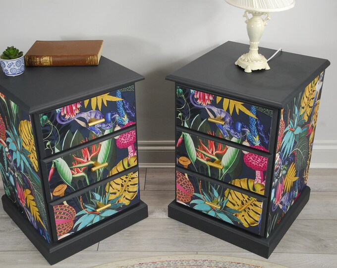Vintage Solid Pine Upcycled Bedside Tables - Night Stands - Etsy UK
