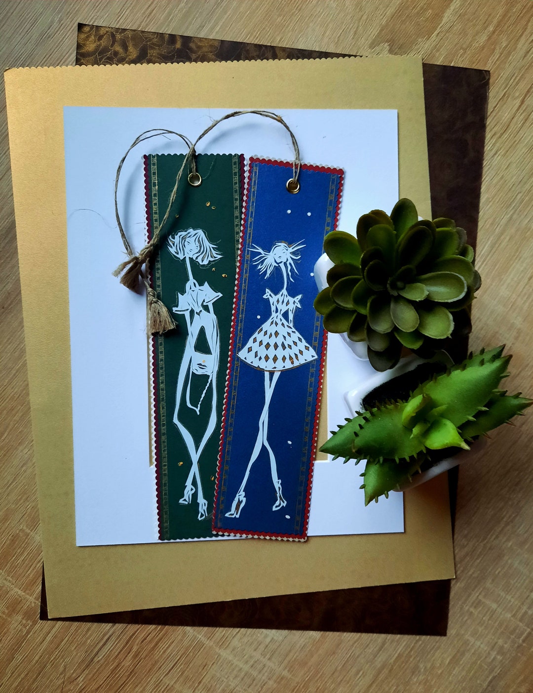 Handmade Paper Doll Bookmarks: Upcycled Gifts for Book Lovers (set of 2 ...