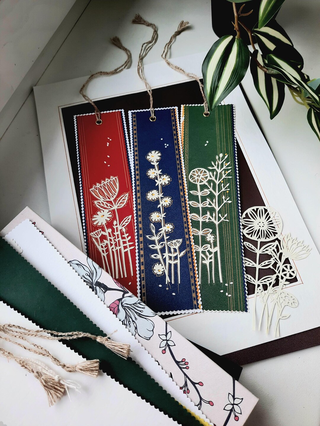 Flowers Drawing Art, 3 Bookmarks Set, Handmade Paper Cut Bookmarks ...