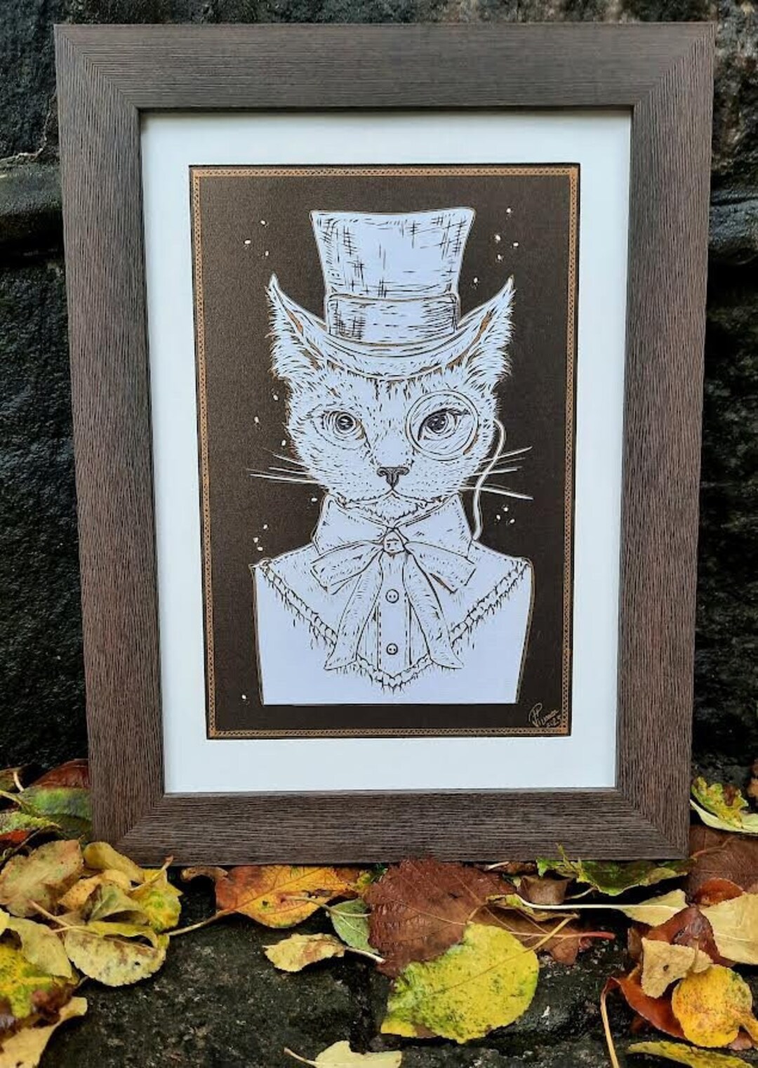 CAT ART, Handcut Silhouette Paper Cut, Cat With Cylinder, Wall Home ...