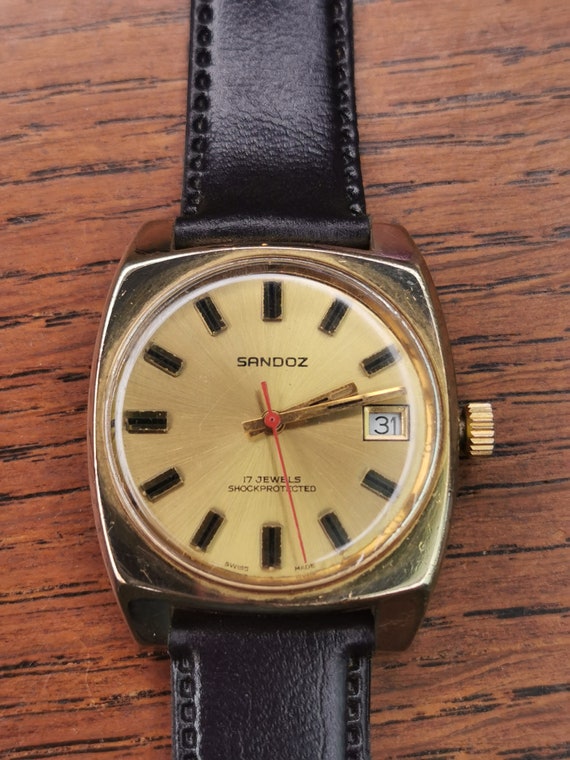 1970s Sandoz, SGT110-1, Mens 17 Jewels Gold Plated Wa… - Gem