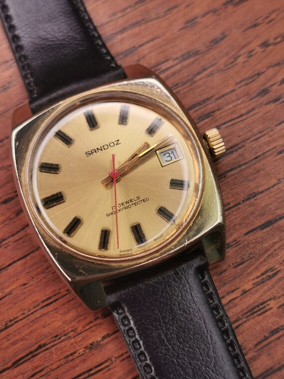 1970s Sandoz, SGT110-1, Mens 17 Jewels Gold Plated Wa… - Gem