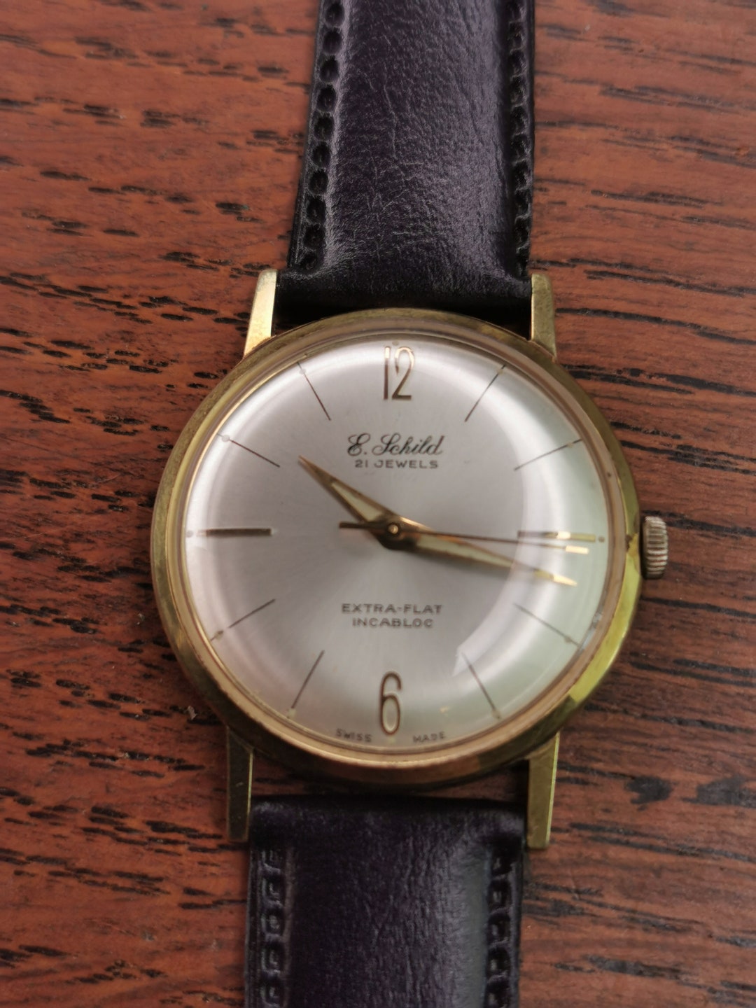 1950s E. Schild, ETA 2371, Mens Gold Plated Dress Watch, Keeping Time ...