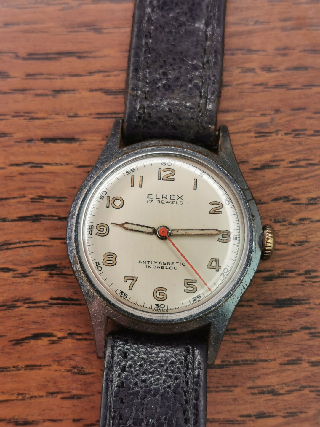 WWII Era Elrex Mens 17 Jewels Military Style Wrist Watch, Keeping Time ...