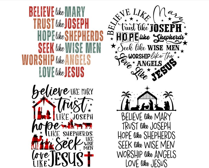 Believe Like Mary Love Like Jesus PNG Words Heart Christian - Etsy