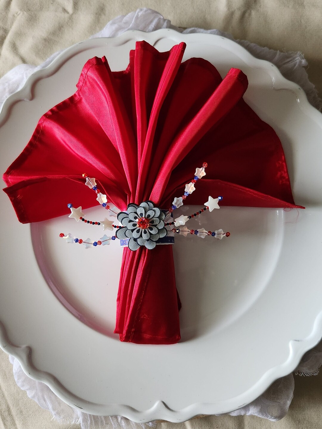 Red White & Blue Napkin Rings, Patriotic Table Decor, 4th of July Decor ...