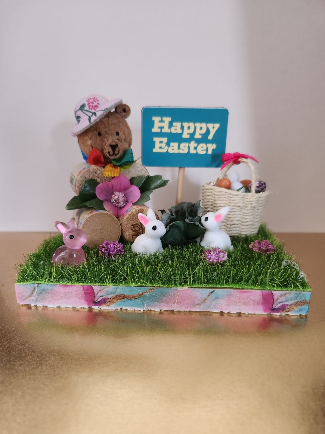 Whimsical Spring Corky Bear Art, Spring Easter Decor - Etsy