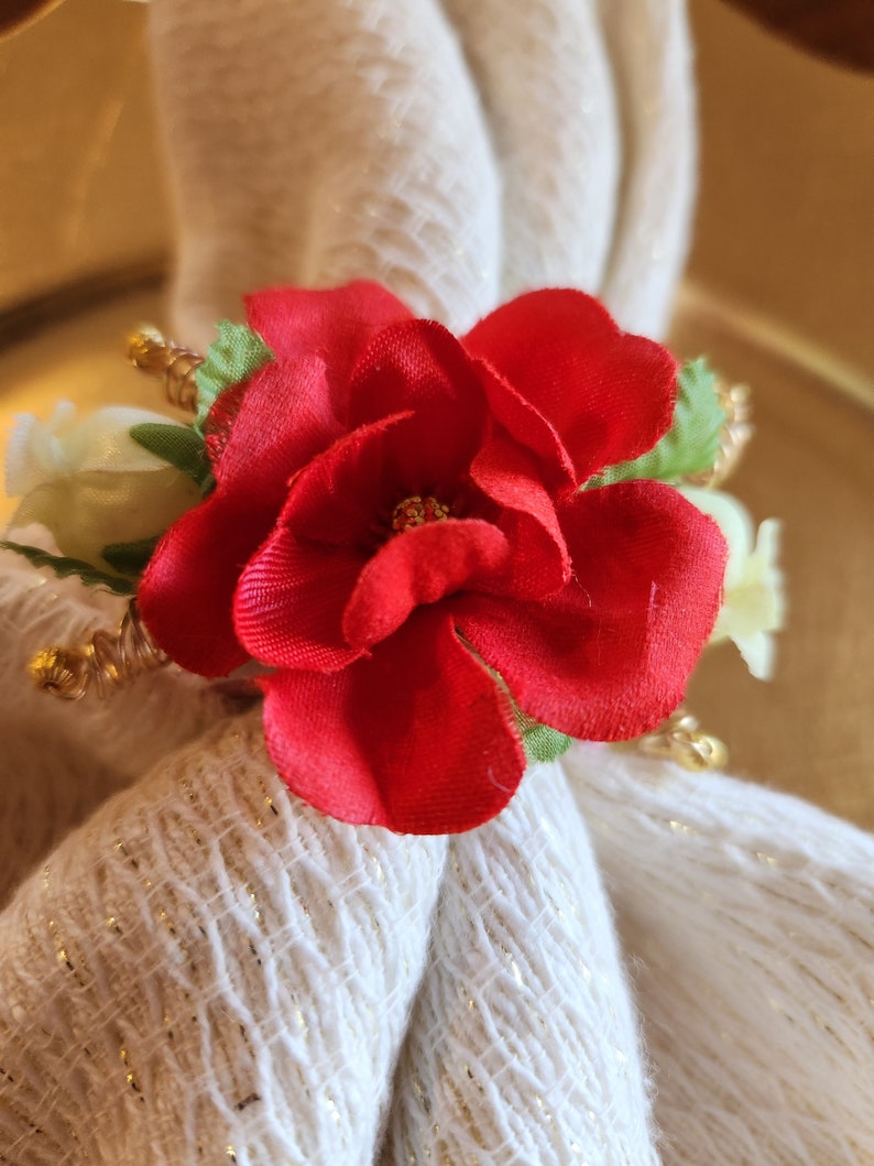 Rose Napkin Rings, Red, Pink, White Floral Napkin Rings, Unique Table ...
