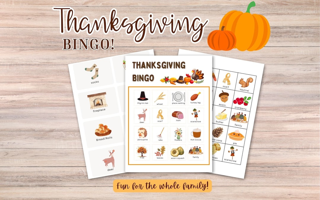 Printable Thanksgiving Bingo Cards, Thanksgiving Activity Kids Adults ...