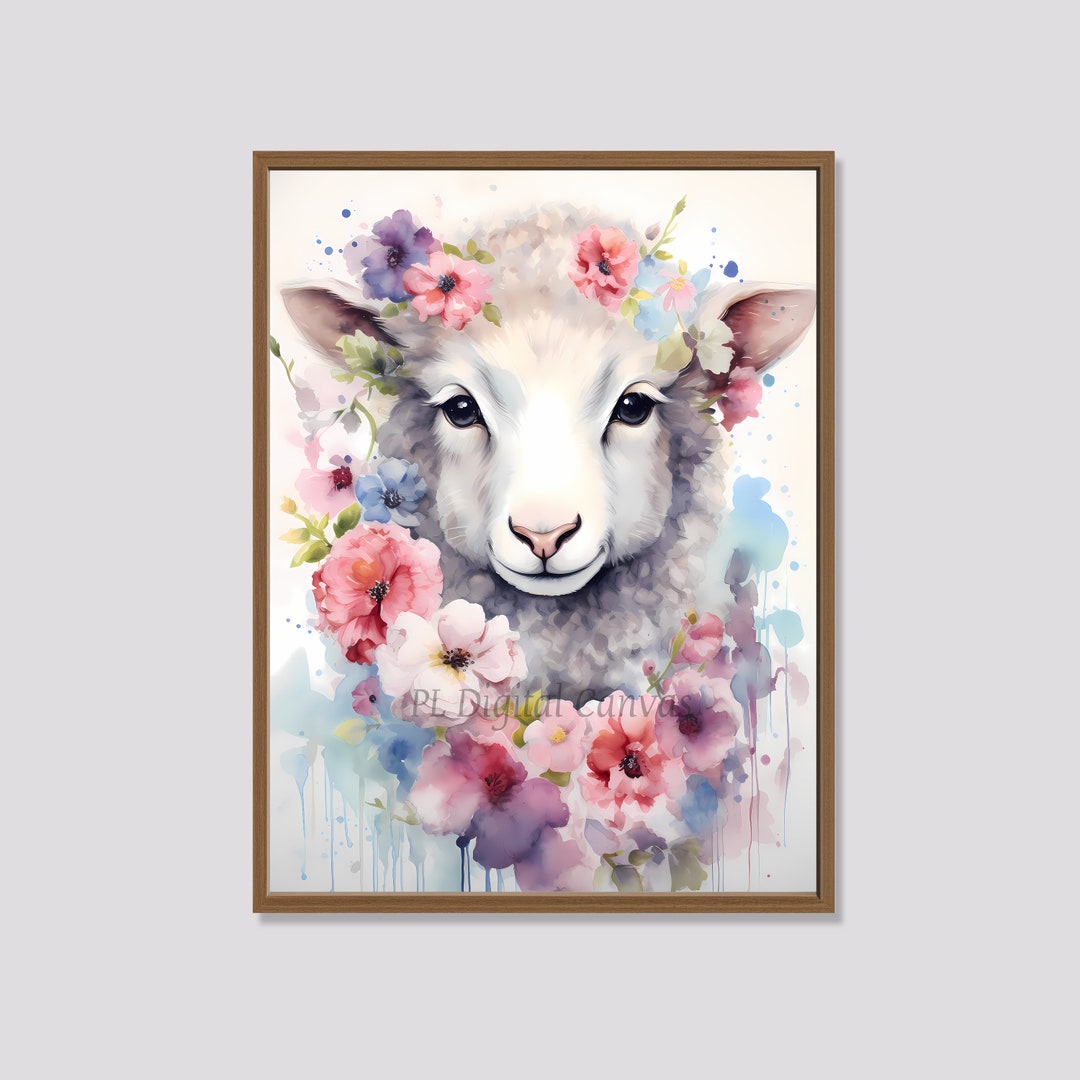 Sheep Floral Artwork, Nursery Wall Art, Colorful Printable Art, Floral ...