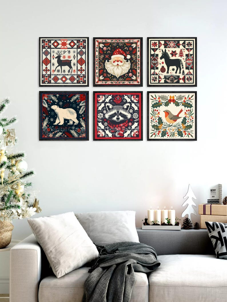 Christmas Art Set Reindeer, Santa, Robin, Raccoon, Horse, Polar Bear ...