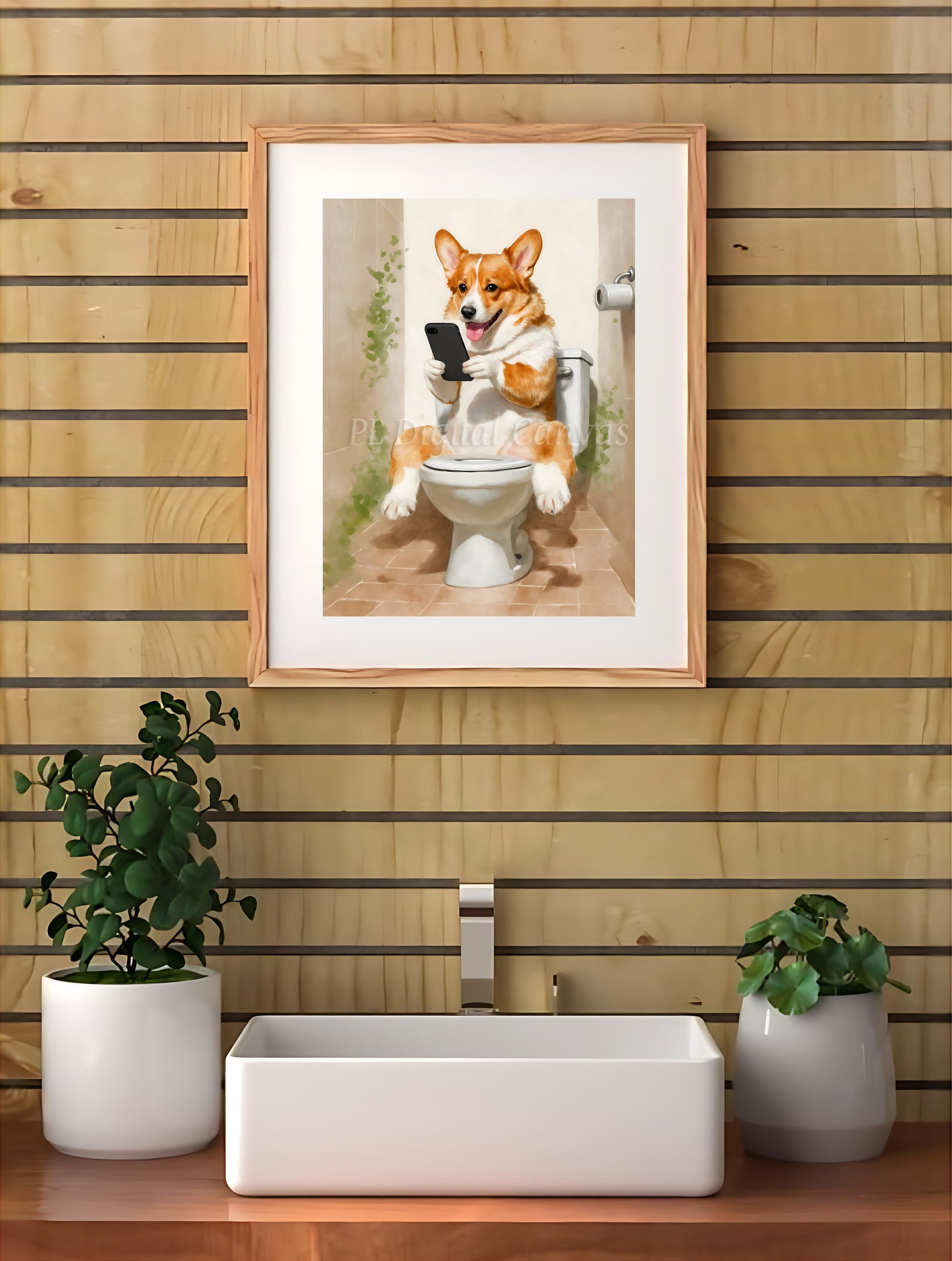 Welsh Corgi Toilet Wall Art Funny Dog Bathroom Poster Humorous Restroom ...