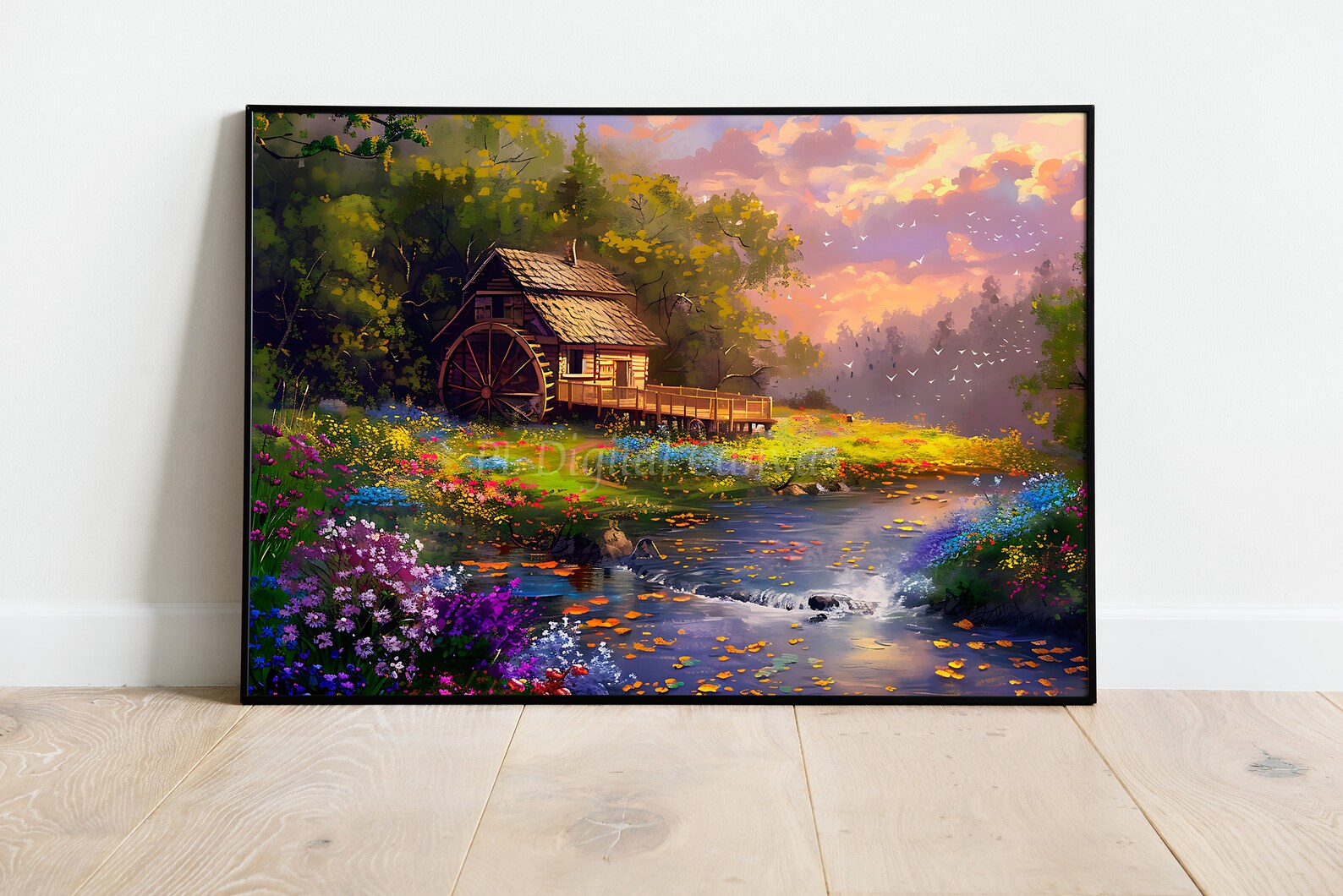 Watermill Art Print, Water Wheel Painting, Countryside Landscape Wall ...