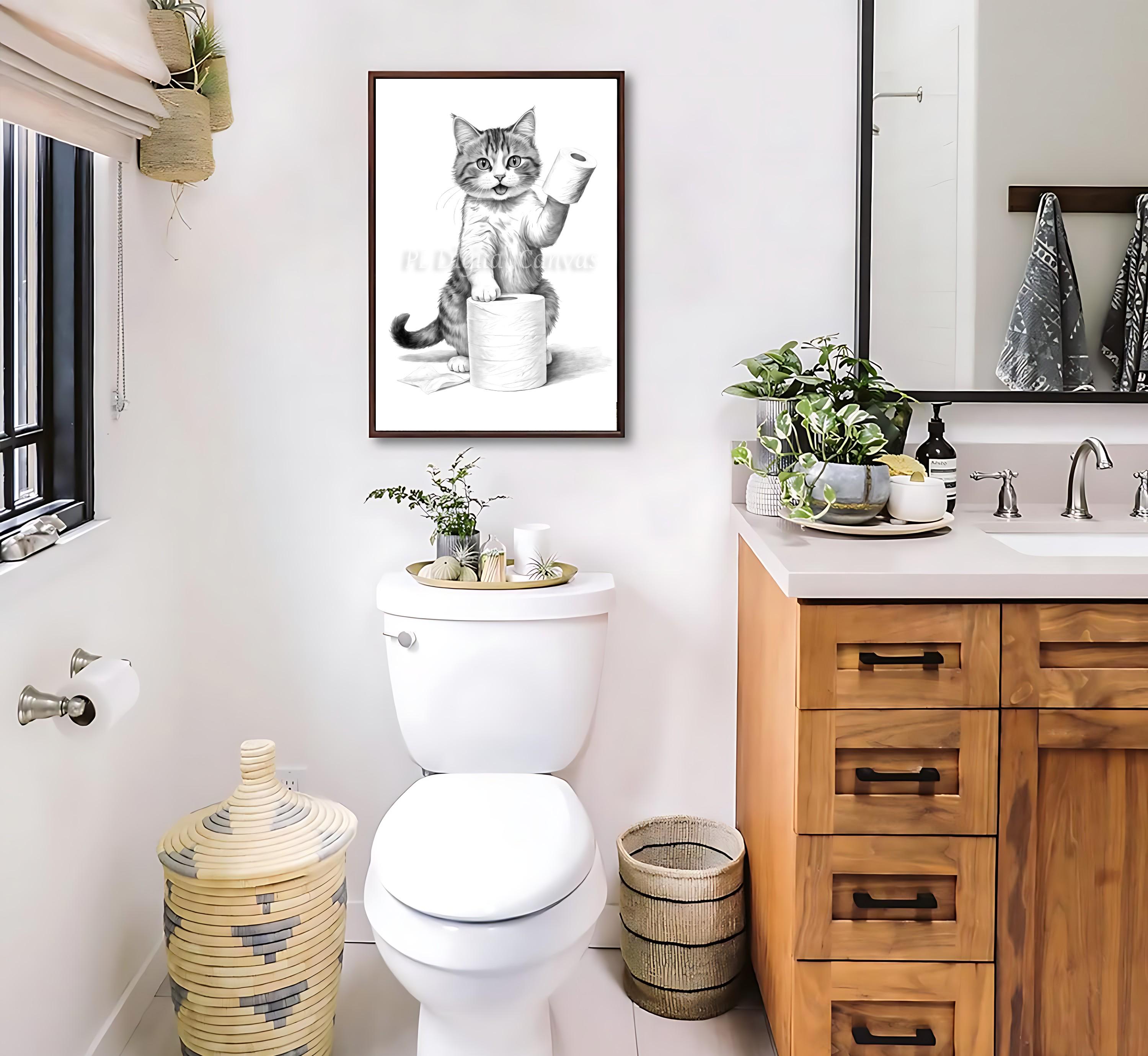 Cat Bathroom Poster | Kitten in Toilet | Nursery Print | Restroom ...