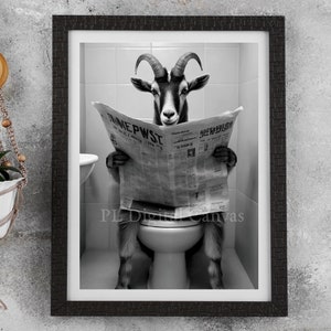 Goat in Toilet Artwork - Funny Bathroom Wall Decor - Newspaper Print ...