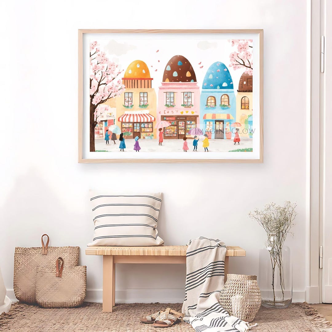 Easter Street Spring Cherry Blossom Wall Art Easter Village Decor ...