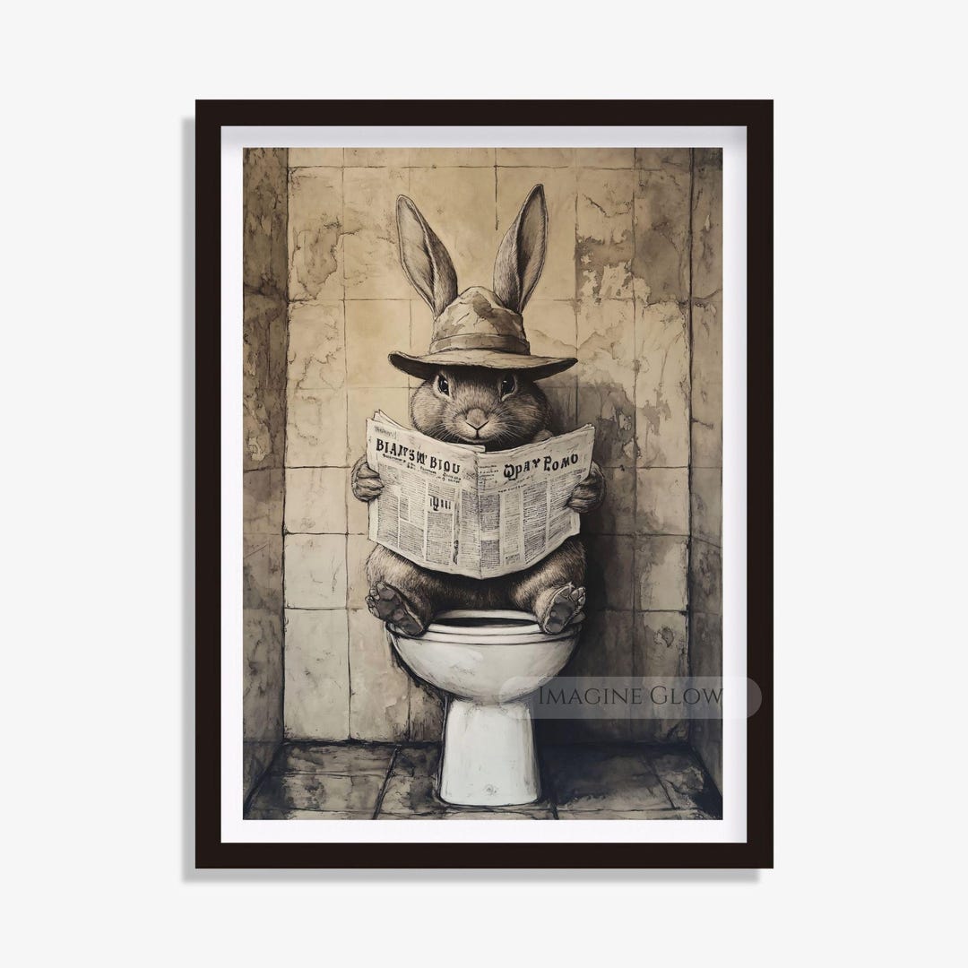 Bunny Bathroom Print - Funny Bathroom Wall Decor - Animal Reading ...