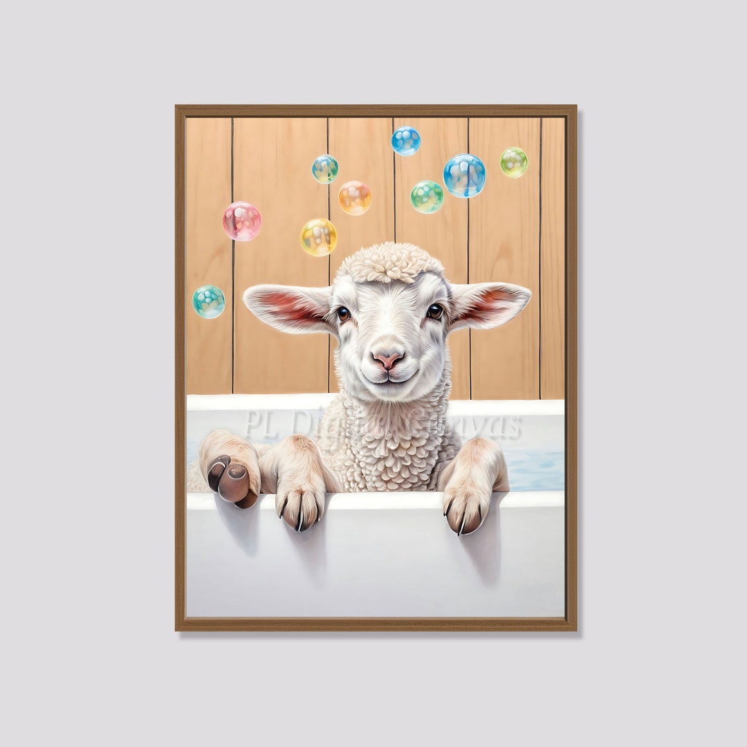 Lamb in the Bathtub Artwork Kid Bathroom Wall Decor Nursery Printable ...
