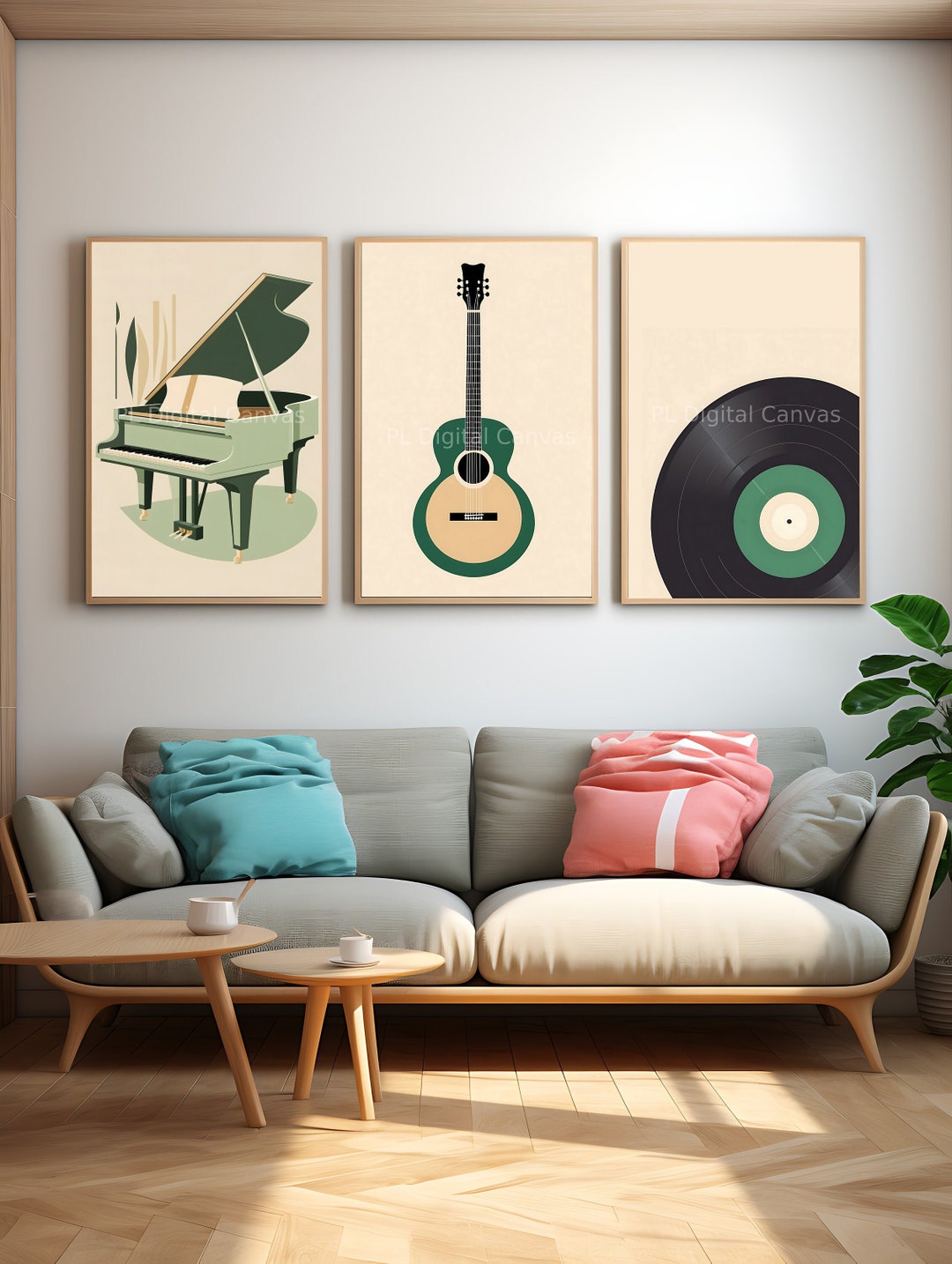 Boho Music Wall Art Prints: Piano, Guitar, Vinyl Record (digital ...