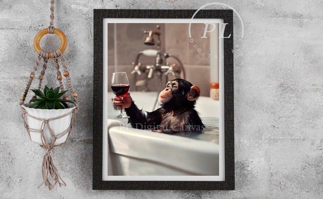 Monkey Bathroom Wall Decor Toilet Poster Wine Printable Art Restroom ...