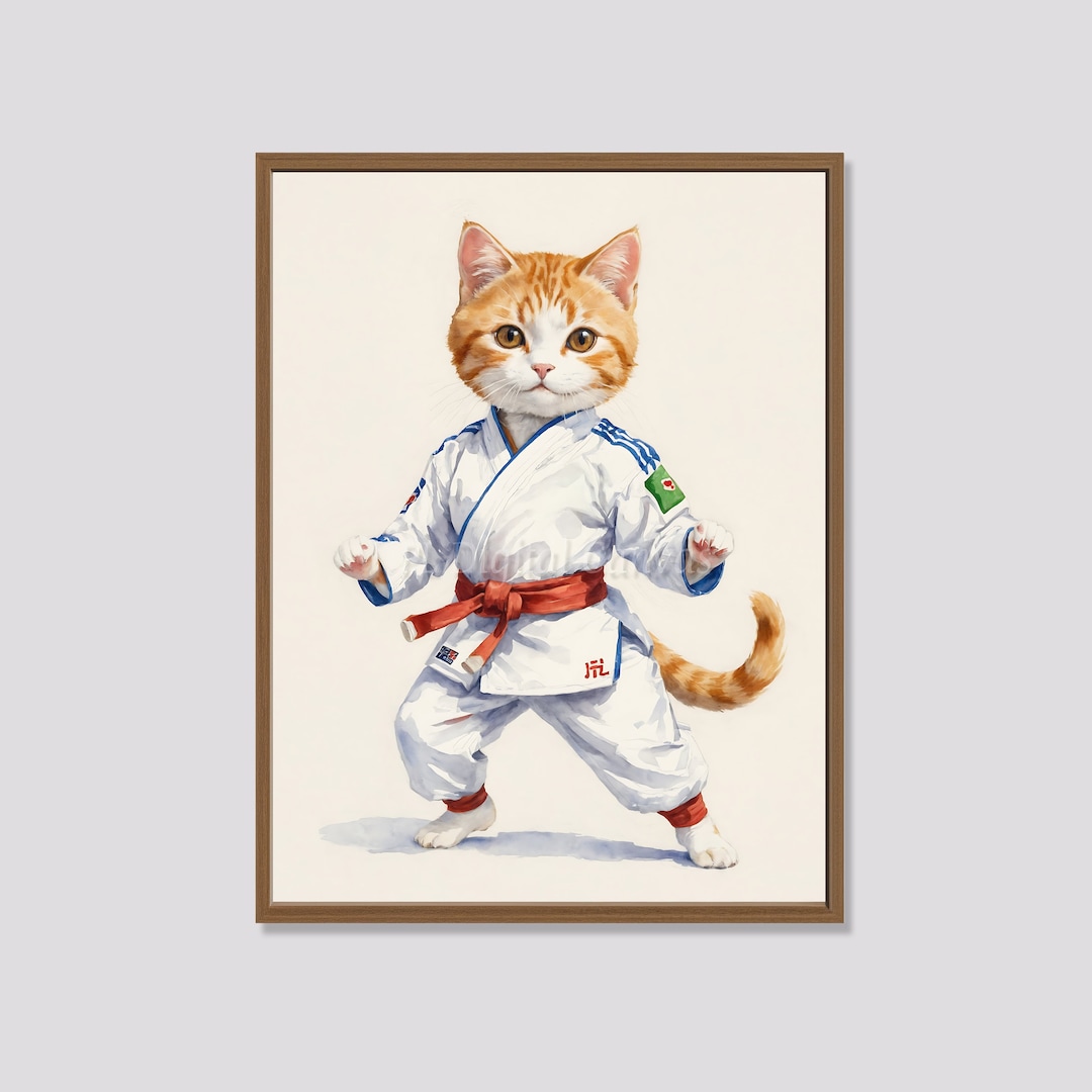 Cat Judo Art, Karate, Martial, Printable Art, Funny Wall Decor, Digital ...